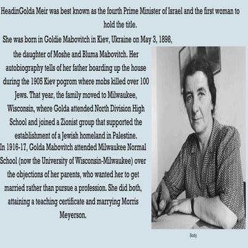 gold meir life story example and her short paragraph story | PDF