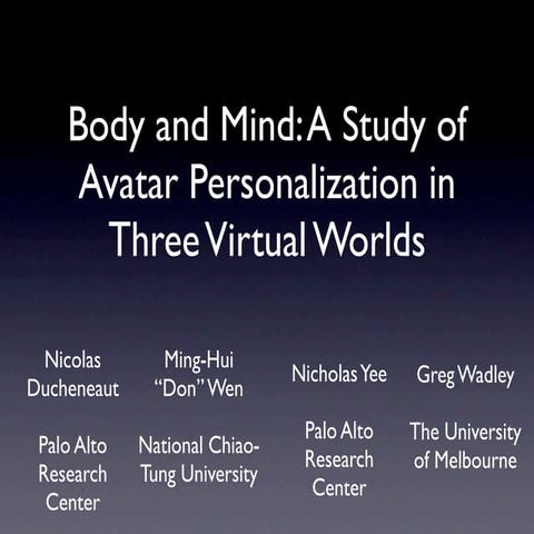 Body And Mind A Study Of Avatar Personalization In Three Virtual Worlds ...