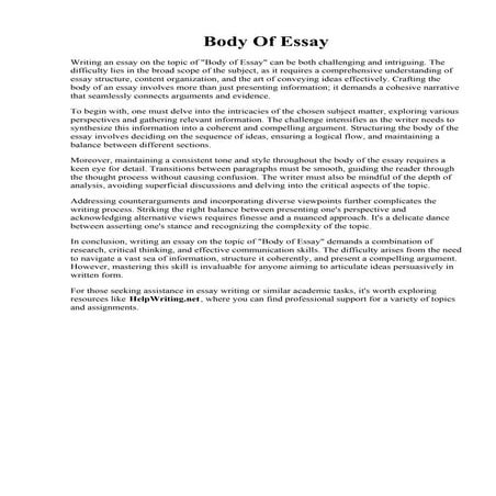 Body Of Essay. Body of essay example - Custom Paper Writing Help ...