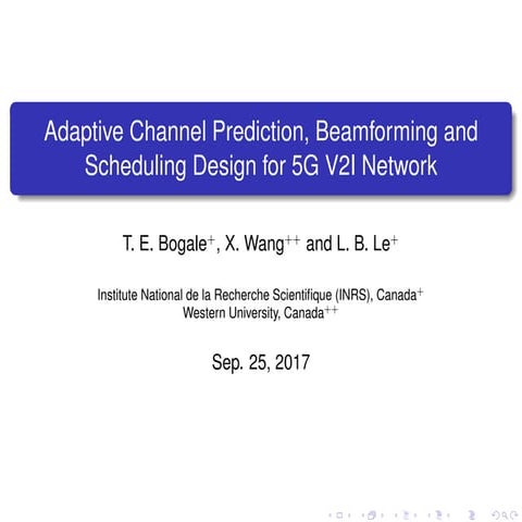 Adaptive Channel Prediction, Beamforming and Scheduling Design for 5G V2I Network | PDF