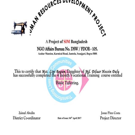 Bogra tailoring certificate | DOC