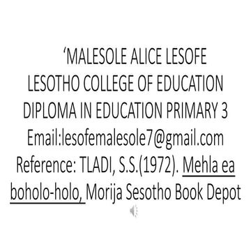 MEHLA EA BOHOLO-HOLO | PPTX