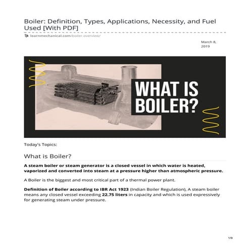 Boiler definition types applications necessity and fuel used with pdf (1) | PDF