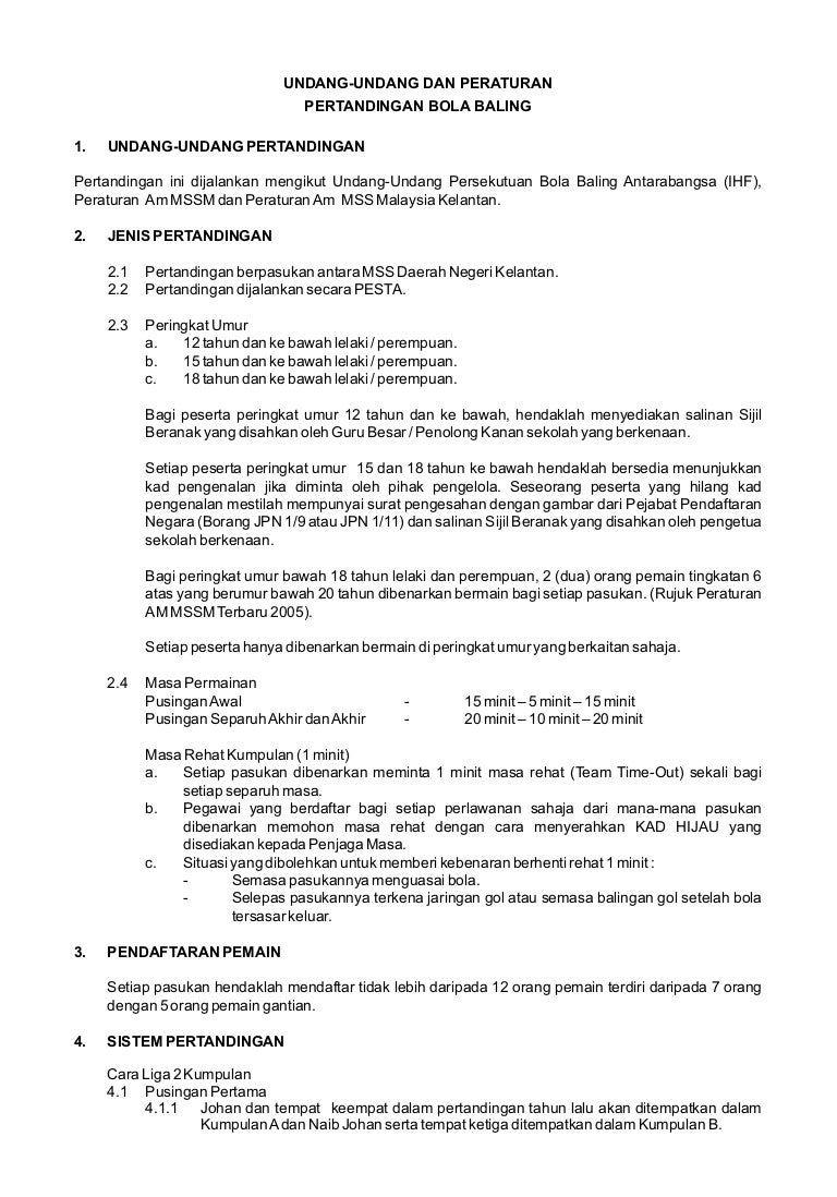 Contoh Peraturan Kejohanan Bola Baling