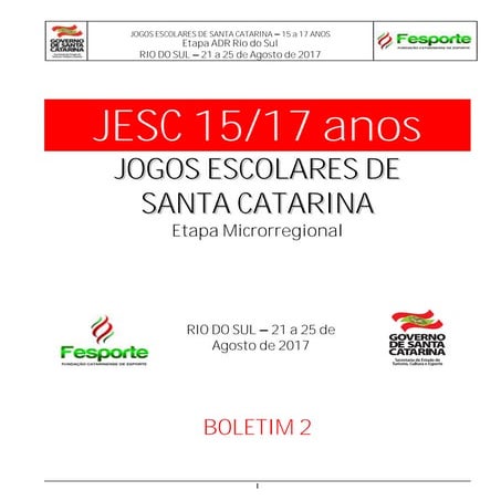 BOLETIM 1 - Etapa ADR Taió do JESC (15 a 17 anos) | DOC