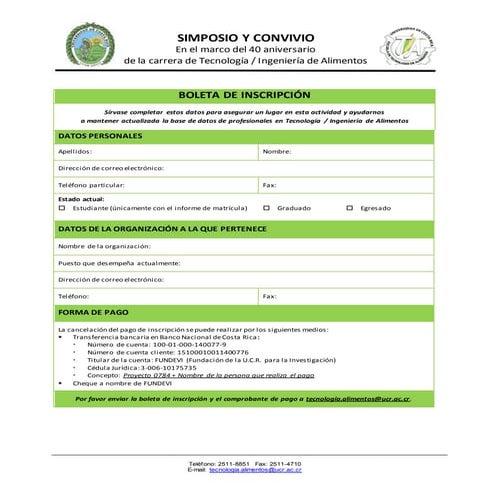 Boleta de inscripción simposio 40 aniversario | PDF