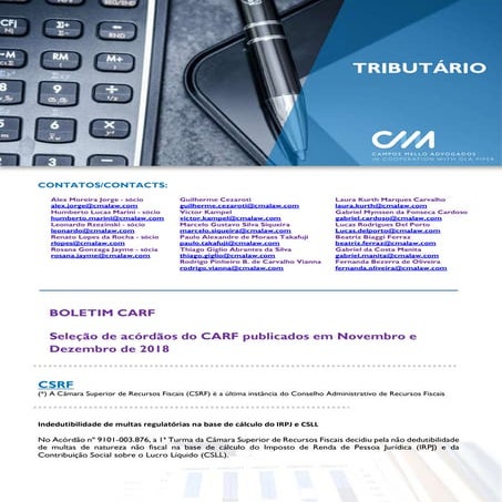 Contatos e decisões do CARF sobre créditos tributários e planejamento ...