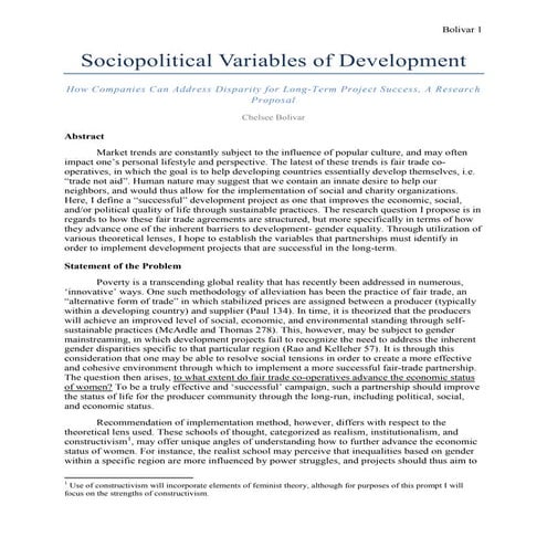 Bolivar- Research Proposal, Sociopolitical Variables of Development | PDF