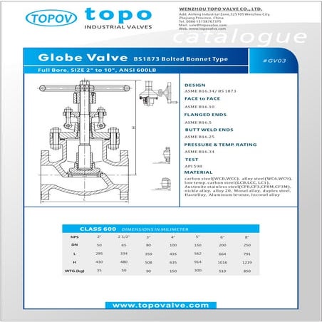 Bolted bonnet globe valve 600 lb topo valve catalogue | PDF