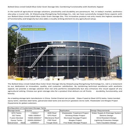 Bolted Glass-Lined Cobalt Blue Color Grain Storage Silo Combining ...