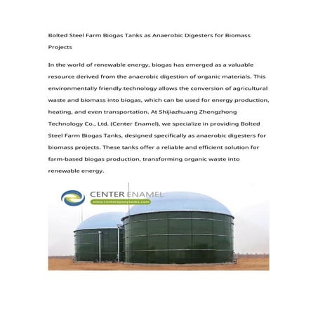 Bolted Steel Farm Biogas Tanks as Anaerobic Digesters for Biomass ...