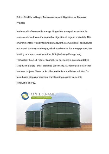 Biogas Anaerobic Fermentation Tanks for Biogas Plant Waste-to-Energy ...