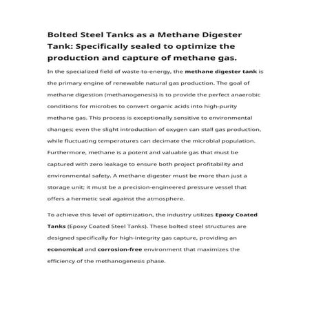 Bolted Steel Tanks as a Methane Digester Tank Specifically sealed to ...