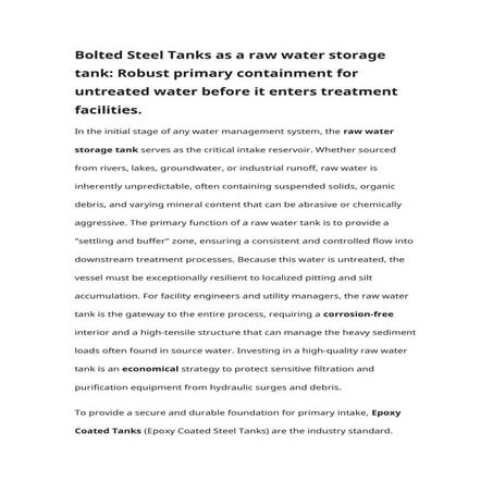 Bolted Steel Tanks as a raw water storage tank Robust primary ...