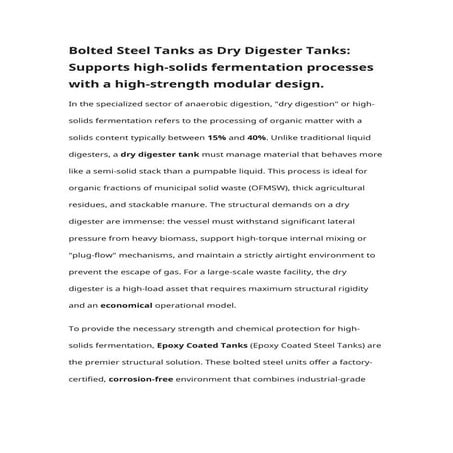 Bolted Steel Tanks as Dry Digester Tanks Supports high-solids ...