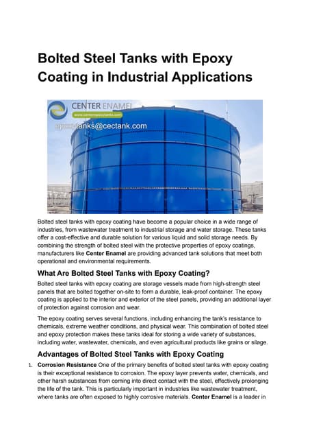 Bolted Storage Tanks | PPTX