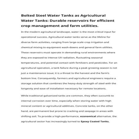 Bolted Steel Water Tanks as Agricultural Water Tanks Durable reservoirs ...