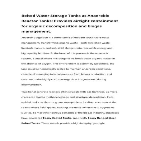 Bolted Water Storage Tanks as Anaerobic Reactor Tanks Provides airtight ...