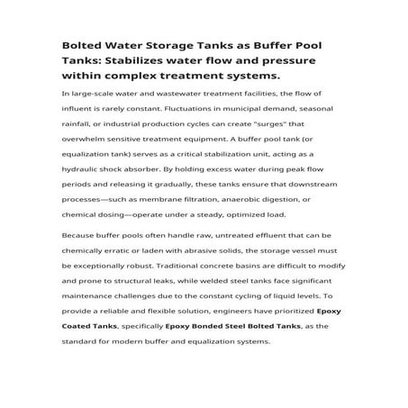 Bolted Water Storage Tanks as Buffer Pool Tanks Stabilizes water flow ...