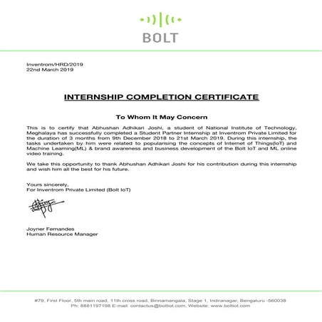 Internship Completion Certification | PDF