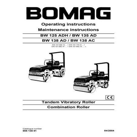 Bomag bw 135 ad single tandem vibratory roller service repair manual | PDF