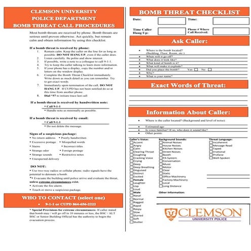 Bomb threat call procedures | PDF