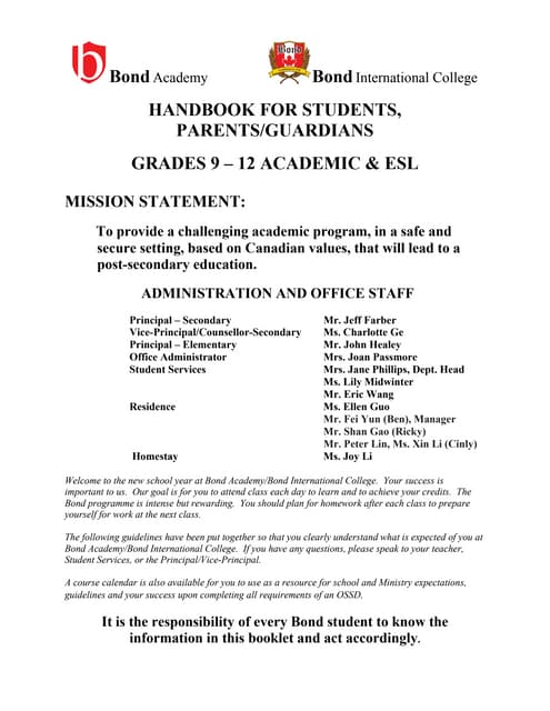 Central elementary school student handbook | PDF