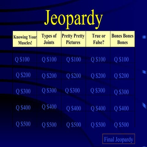 Bone Muscle Skin Jeopardy | PPT