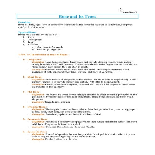 Bone, Type Of Bones, Type Of Fractures | DOCX