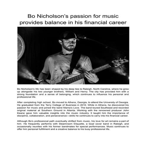 Bo Nicholson’s passion for music provides balance in his financial ...