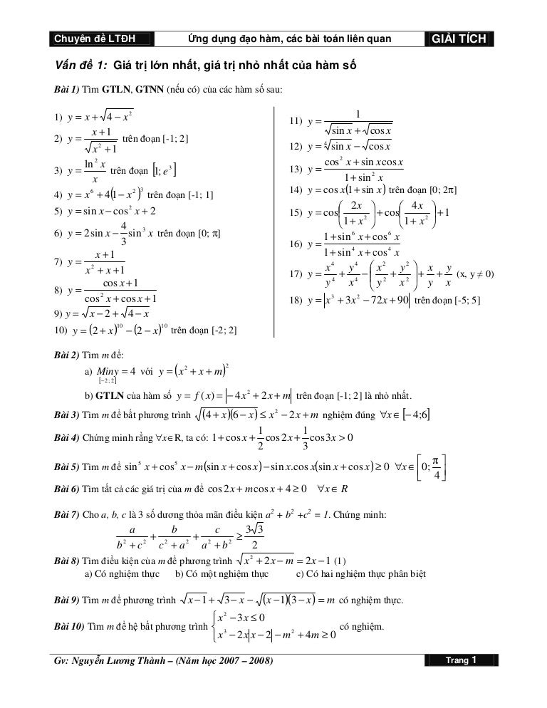 chuyen de ung dung cua dao ham va bt lien quan