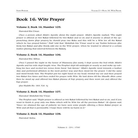 Book 16 witr prayer | PDF