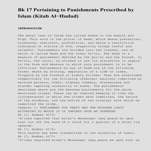 Book 17 pertaining to punishments prescribed by islam (kitab al−hudud ...