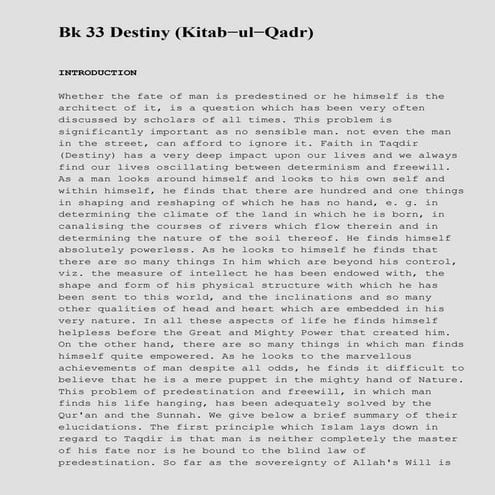 Book 33 destiny (kitab−ul−qadr) | PDF | Islam | Religion & Spirituality