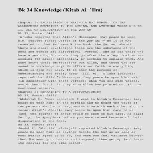 Book 34 knowledge (kitab al−`ilm) | PDF