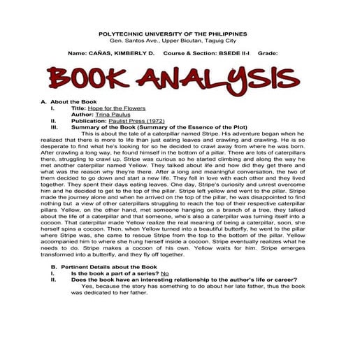 Hope for the Flowers Book Analysis | DOCX