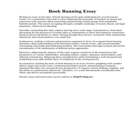 Book Banning Essay. ≫ Banned Books Throughout the World Free Essay ...