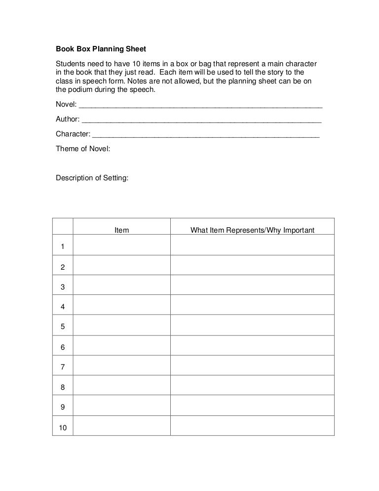 Book box planning sheet
