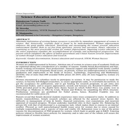 Science education and research for women empowerment 2020 | PDF