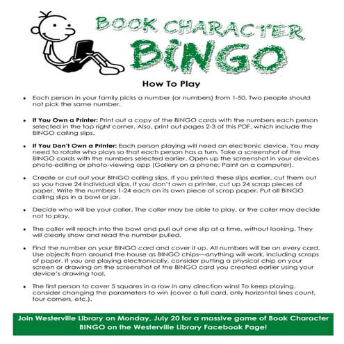 Book Character BINGO Game | PDF
