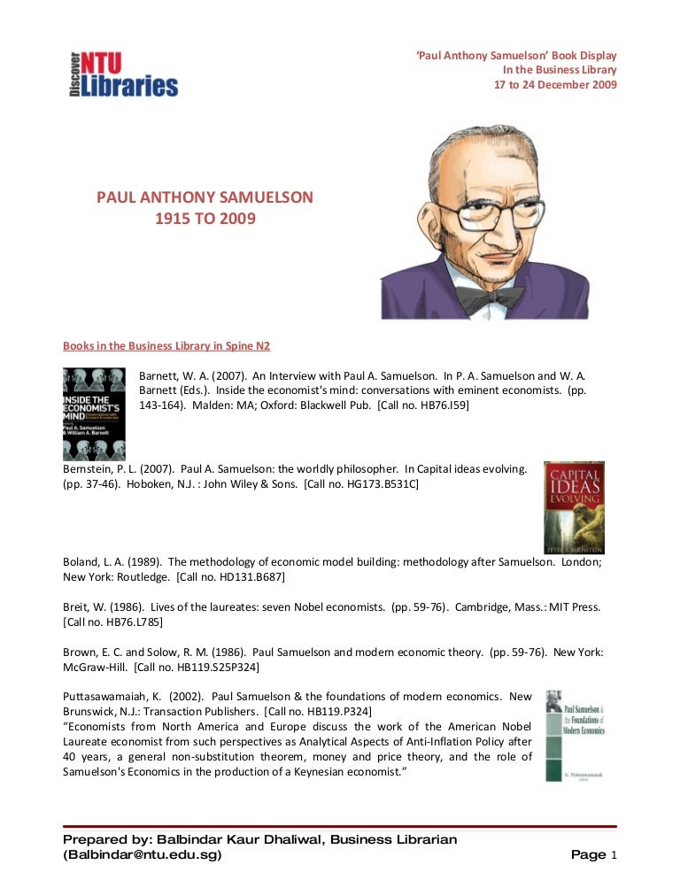 Book Display Paul A Samuelson