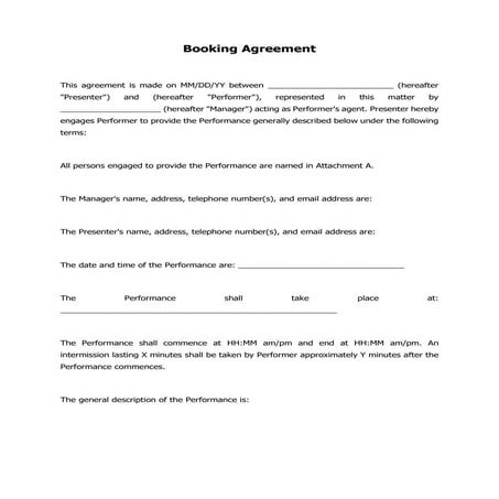 BOOKING AGREEMENT | PDF
