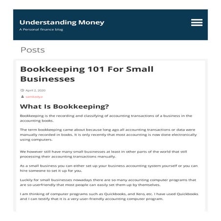 Bookkeeping 101 For Small Businesses | PDF