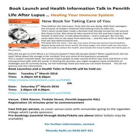 Book launch and health information talk in penrith | PDF