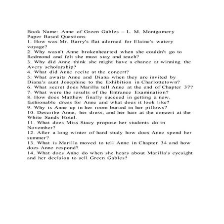 Book name anne of green gables – l. m. montgomery paper based qu | DOCX