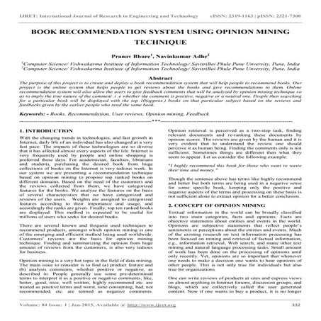 Book recommendation system using opinion mining technique | PDF