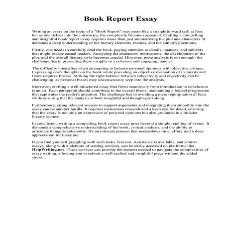 Book Reading Essay. Newman University, Wichita | PDF