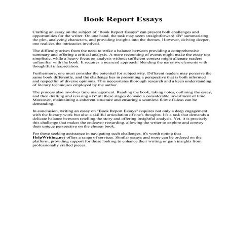 Book Reading Essay. Newman University, Wichita | PDF