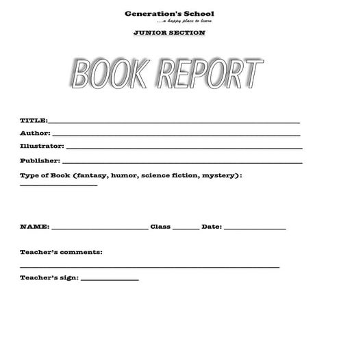 Book report format for junior section | PDF