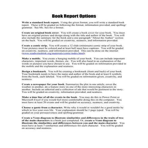 Book Report Options Sheet Ites | DOC